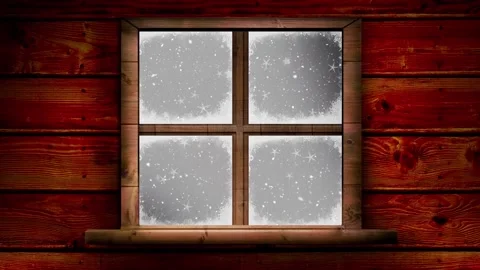 Animation of wooden window over snow fal... | Stock Video | Pond5