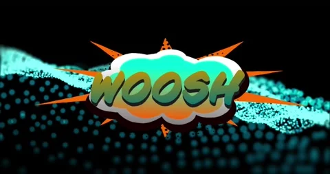 Animation of woosh text over blue dots o... | Stock Video | Pond5