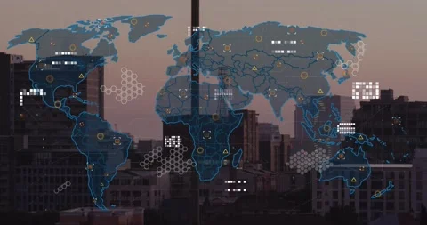 Animation of world map and data processi... | Stock Video | Pond5
