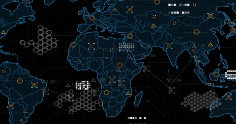 Animation of world map and processing da... | Stock Video | Pond5