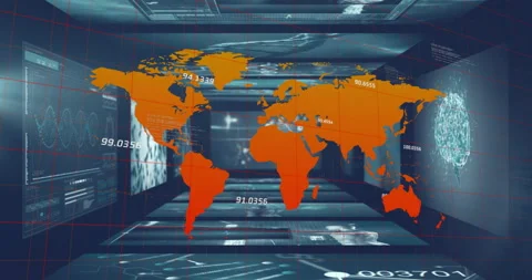 Animation of world map with data process... | Stock Video | Pond5