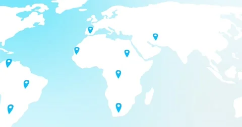 Animation of world map with location mar... | Stock Video | Pond5