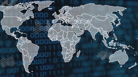 Animation of world map over data process... | Stock Video | Pond5