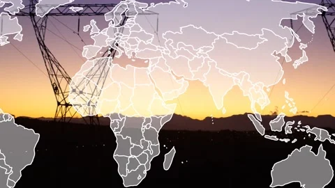 Animation of world map over electricity ... | Stock Video | Pond5