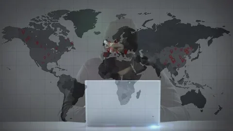Animation of world map over hacker with ... | Stock Video | Pond5