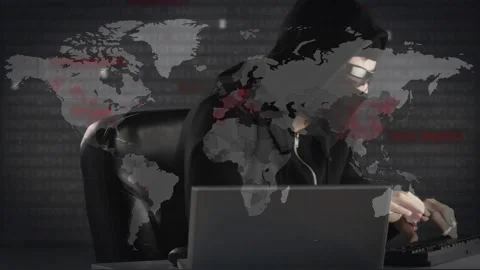 Animation of world map over hacker with ... | Stock Video | Pond5