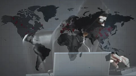 Animation of world map over hacker with ... | Stock Video | Pond5