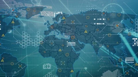 Animation of world map over network of c... | Stock Video | Pond5