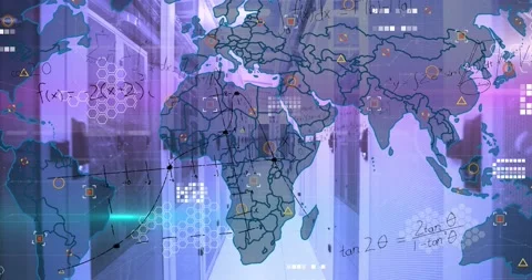 Animation of world map over server room | Stock Video | Pond5