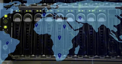Animation of world map over servers | Stock Video | Pond5