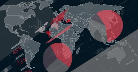 Animation of world map with red data vis... | Stock Video | Pond5