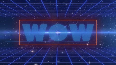 Animation of wow text over grid and star... | Stock Video | Pond5