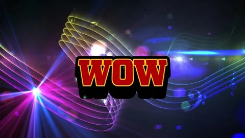 Animation of wow text over neon shapes o... | Stock Video | Pond5