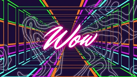 Animation of wow text over neon light pa... | Stock Video | Pond5