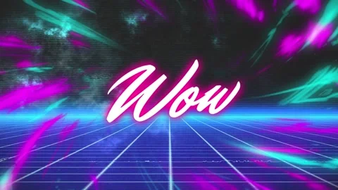 Animation of wow text over squares on bl... | Stock Video | Pond5