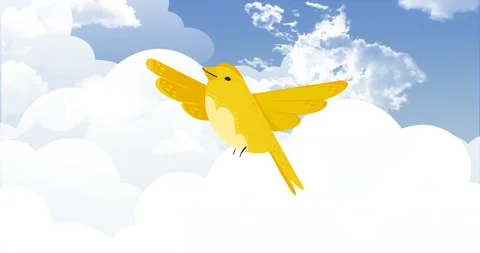Animation of yellow bird on blue cloudy ... | Stock Video | Pond5