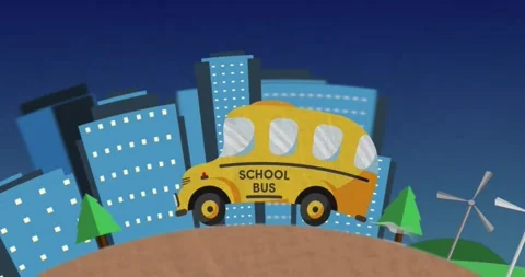 Animation of yellow school bus and schoo... | Stock Video | Pond5