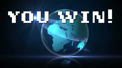 Animation of you win text over globe on ... | Stock Video | Pond5