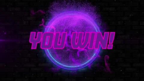 Animation of you win text over neon circ... | Stock Video | Pond5