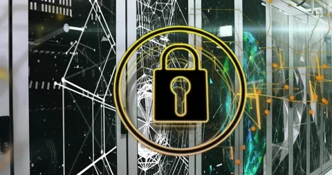 Animaton of security padlock icon and gl... | Stock Video | Pond5