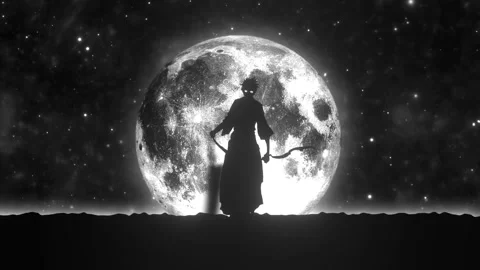 Anime character twirling sword against m... | Stock Video | Pond5