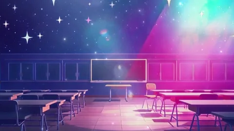 An anime classroom with purple walls and... | Stock Video | Pond5