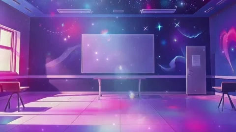 An anime classroom with purple walls and... | Stock Video | Pond5