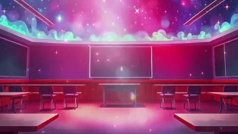 An anime classroom with purple walls and... | Stock Video | Pond5