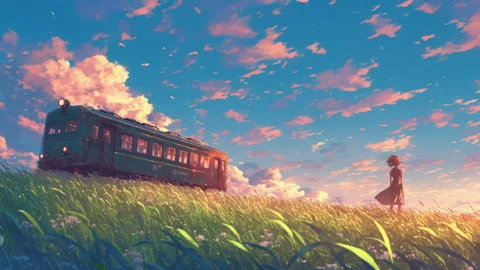 Anime girl standing in front of a train ... | Stock Video | Pond5