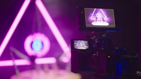 Anime podcast with neon sign and tubes i... | Stock Video | Pond5