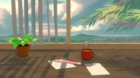 Anime Study Table With Nature View from ... | Stock Video | Pond5