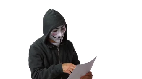 anonymous hacker with mask talking to ca... | Stock Video | Pond5