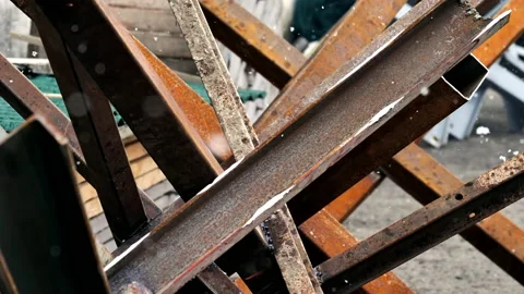 Anti-tank obstacles are installed on the... | Stock Video | Pond5