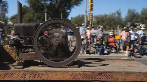 An antique farm engine on display in a p... | Stock Video | Pond5