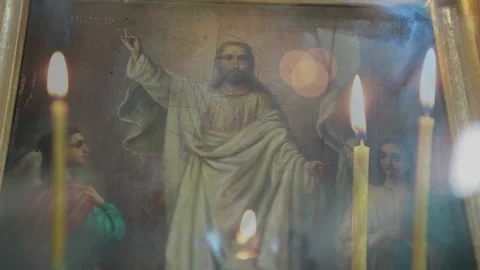 Antique old ancient icon of Jesus Christ... | Stock Video | Pond5
