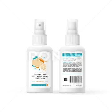 Antiseptic sprey mock-up, label design with hand sanitizer symbols and ...