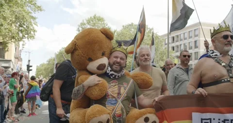 Antwerp pride parade. Bear. A person wal... | Stock Video | Pond5