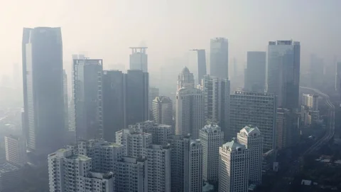 Apartment and skyscrapers with air pollu... | Stock Video | Pond5