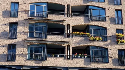Apartment building with stone cladding u... | Stock Video | Pond5