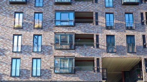 Apartment building with stone cladding u... | Stock Video | Pond5
