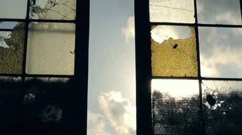 Apocalypse grunge broken window glare su... | Stock Video | Pond5