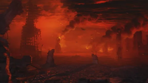 Apocalypse series. Red skies and burning... | Stock Video | Pond5