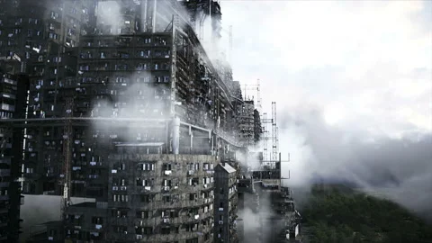 Apocalyptic city build. Overpopulation p... | Stock Video | Pond5