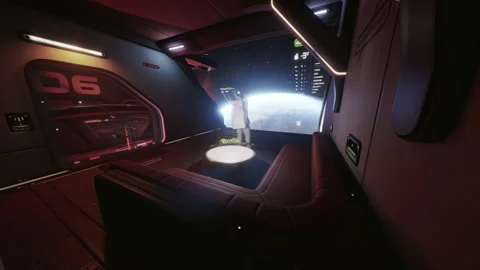 Apollo Nasa astronaut in sci-fi hotel pl... | Stock Video | Pond5
