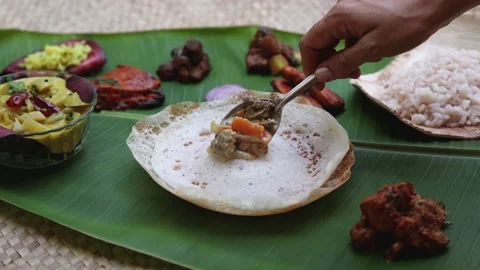 Appam with mutton stew Non-vegetarian In... | Stock Video | Pond5