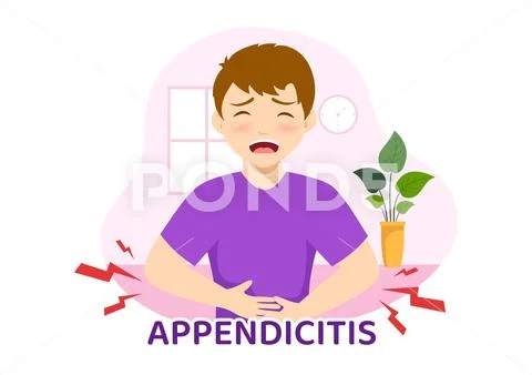 Appendicitis Illustration with Inflammation of the Appendix and Stomach Tre.. Illustration ...