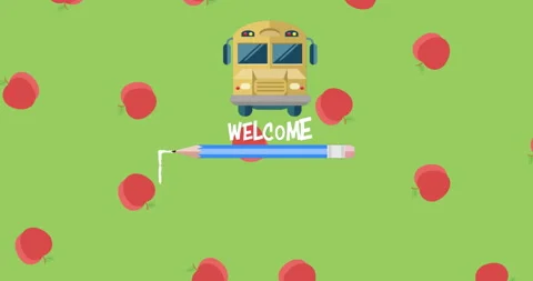 Apple icons falling against welcome back... | Stock Video | Pond5