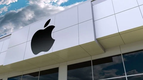 Apple Inc. logo on the modern building f... | Stock Video | Pond5