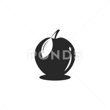 Apple logo with one leaf in negative space style, minimal design black ...