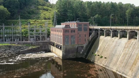 Approach a hydroelectric powerhouse, wat... | Stock Video | Pond5